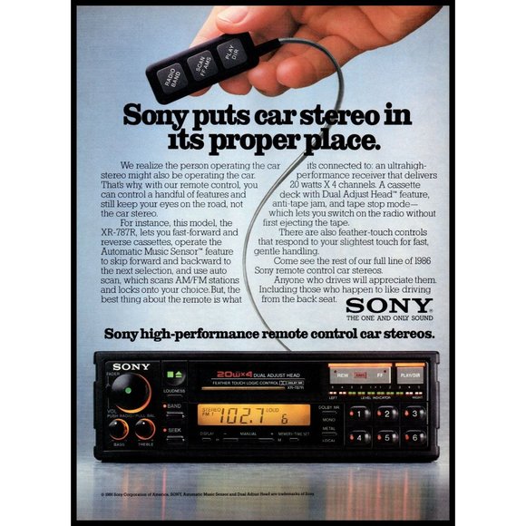 Sony | Art | 986 Sony Car Stereo Audio Xr787r Vintage Print Ad ...